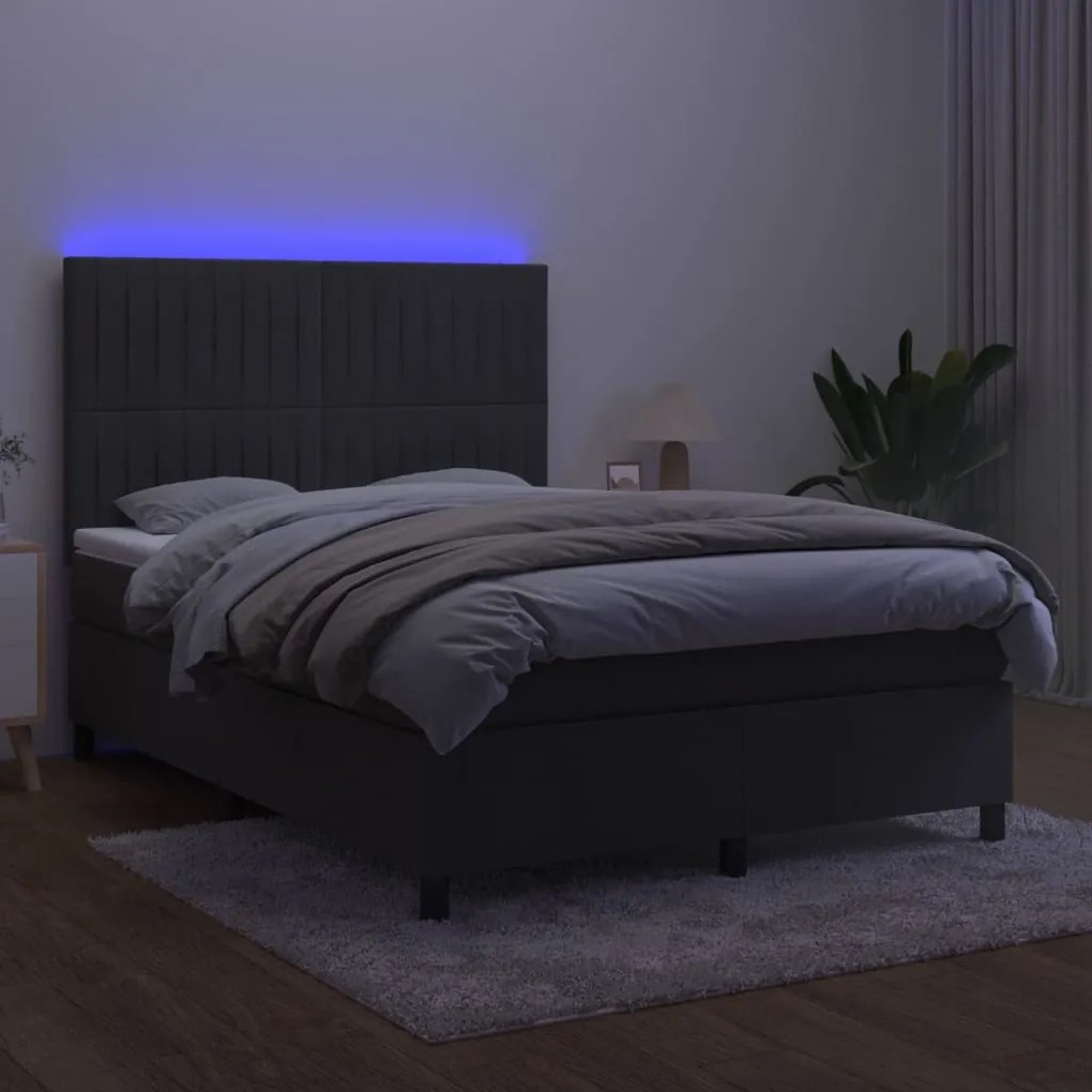 Box spring postel s matrací a LED tmavě šedá 140x200 cm samet 3136246