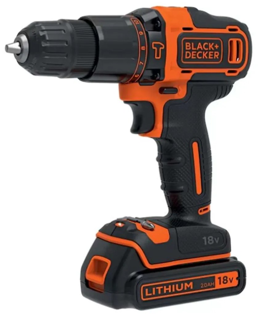 BLACK+DECKER Nářadí - 18V AKU vrtačka s příklepem, 1x aku 1,5 Ah Li-Ion, nabíječka BDCHD18-QW