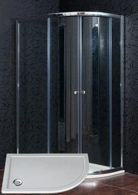 ARTTEC Sprchový kout čtvrtkruhový KLASIK 100 x 80 cm čiré sklo s vaničkou z litého mramoru STONE levé provedení PAN01219
