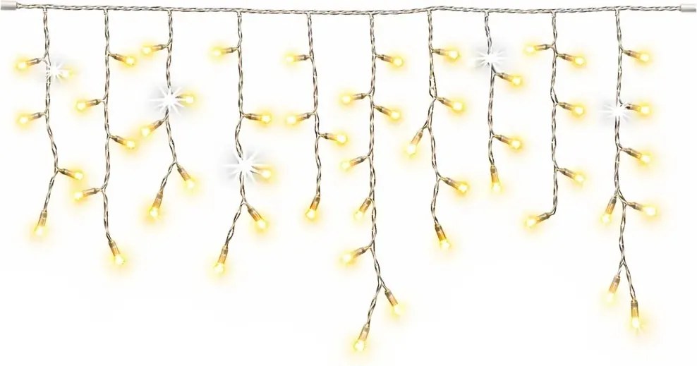 Easy Fix Interiér LED rampouchy, světelné krápníky, 300 × 50 cm, teple bílá s FLASH, 114 diod, čirý kabel, IP20, prodlužovací