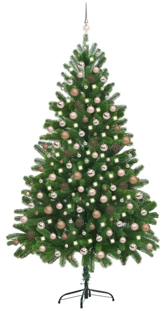 3077642 vidaXL Umělý vánoční stromek s LED diodami a sadou koulí 210 cm zelený