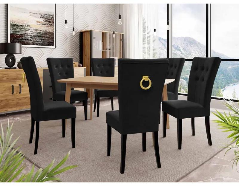 Rozkládací stůl 140x80 se 6 židlemi ST67, barva: černá, Klepadlo: zlaté, Potah: Magic Velvet 2250