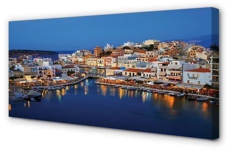 Obrazy na plátně Město v noci Řecko Coast 120x60 cm