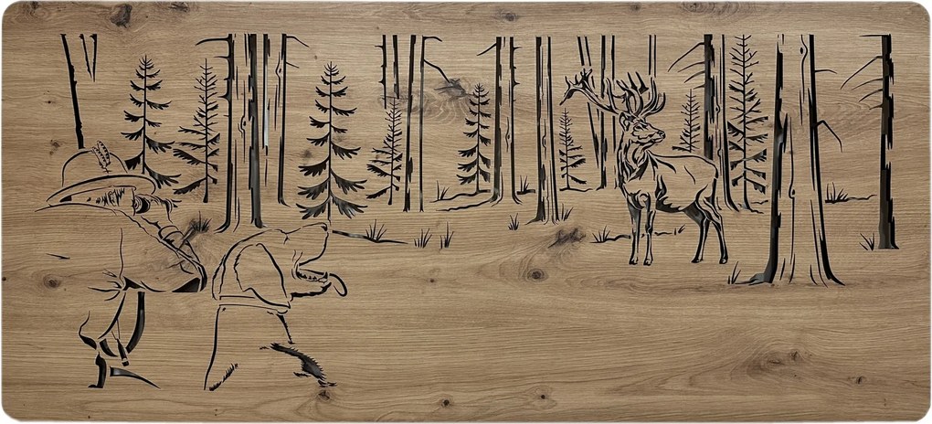 Li-Go "Jelen a myslivec" světelný obraz 230V 110x50 cm provedení povrchu: ořech