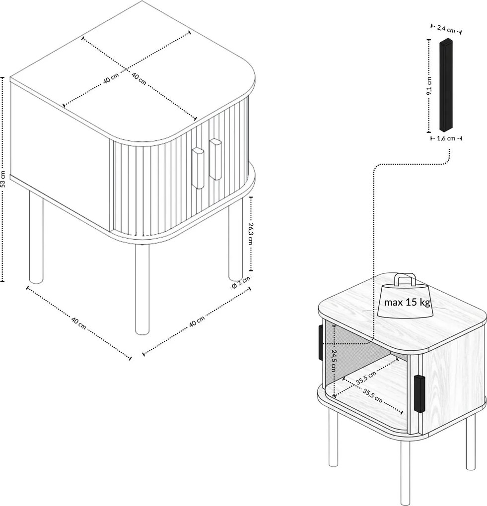Noční stolek SCAVA, drážkovaný, 40 x 40 x 53 cm
