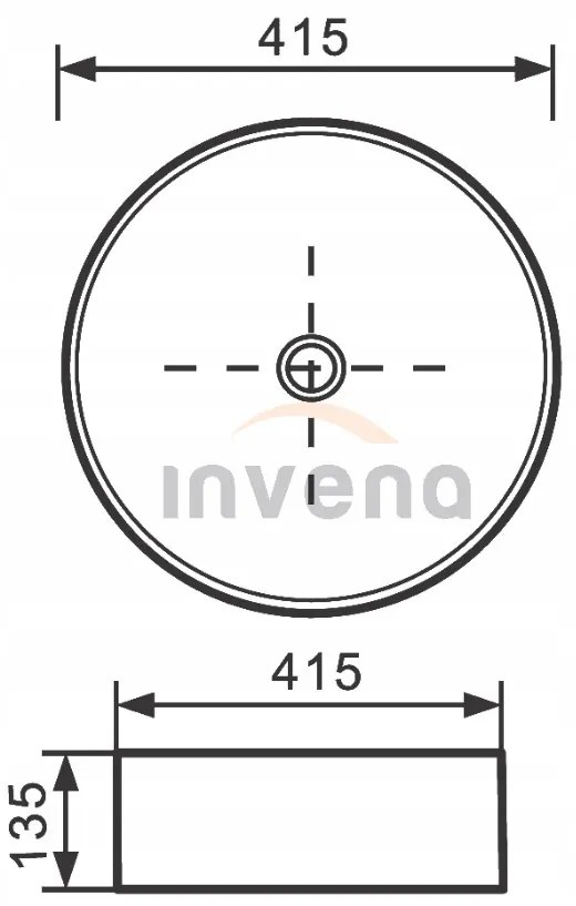Invena Kos, keramické umyvadlo na desku 415x415x135 mm, zlatá lesklá-černá matná, INV-CE-38-027-C