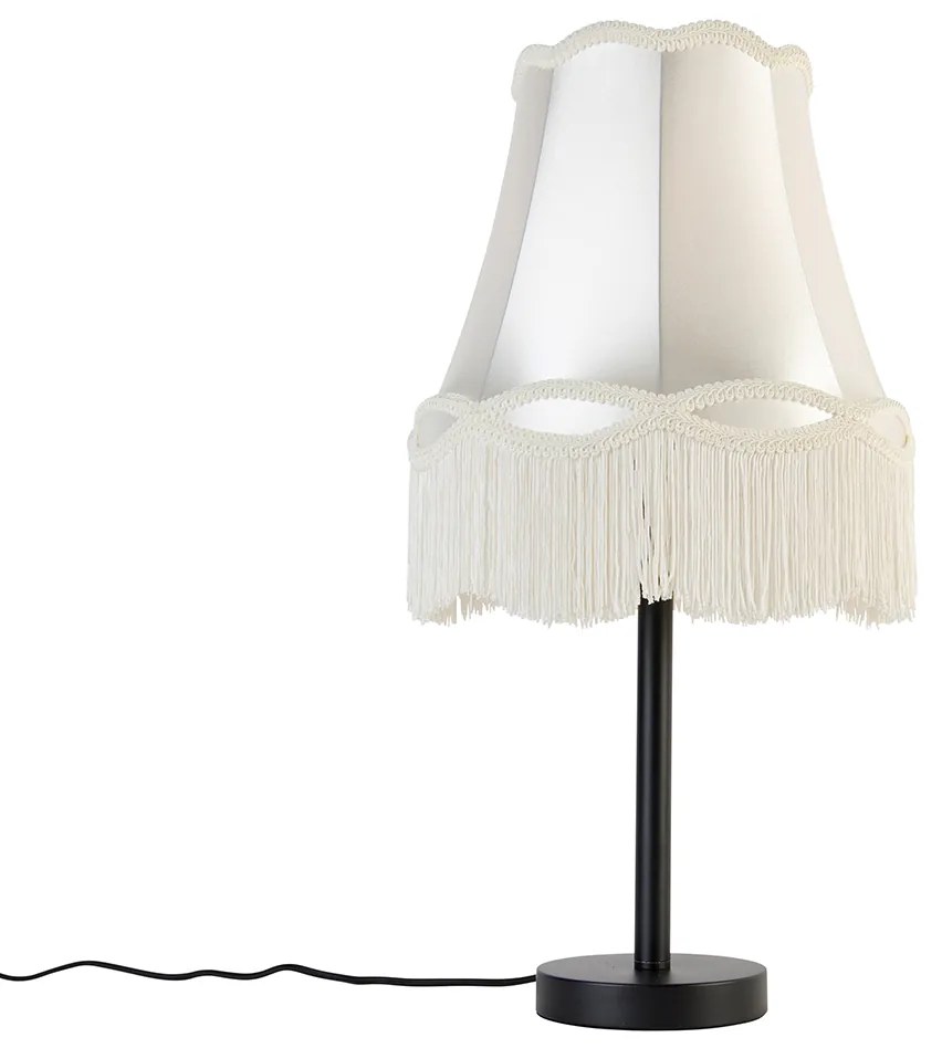 Klasická stolní lampa černá s odstínem babička krémová 30 cm - Simplo