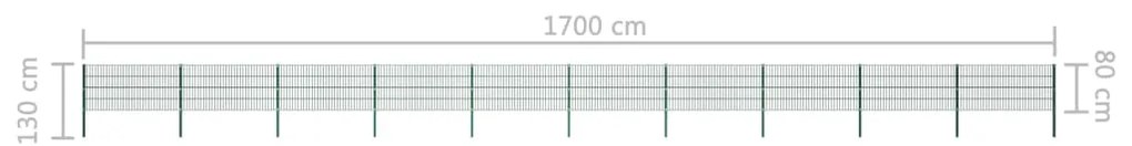 vidaXL Marketos Plotový panel se sloupky železný 1730 x 80 cm zelený