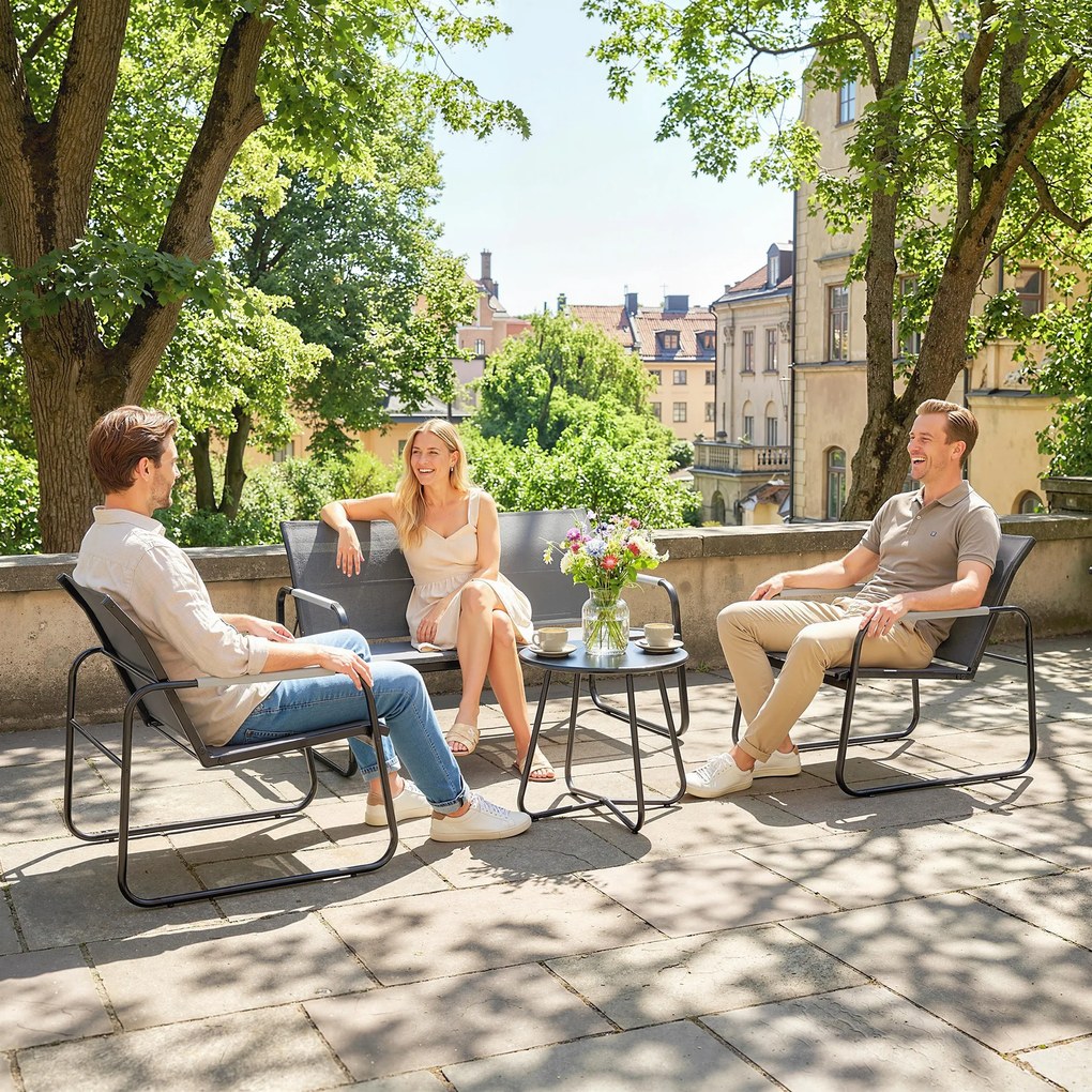 Sada zahradního nábytku Sedací souprava pro 4 osoby Prodyšný zahradní obývací pokoj s 2místnou pohovkou 2 křesla Lanové plátno Kulatý stůl Podložky p…