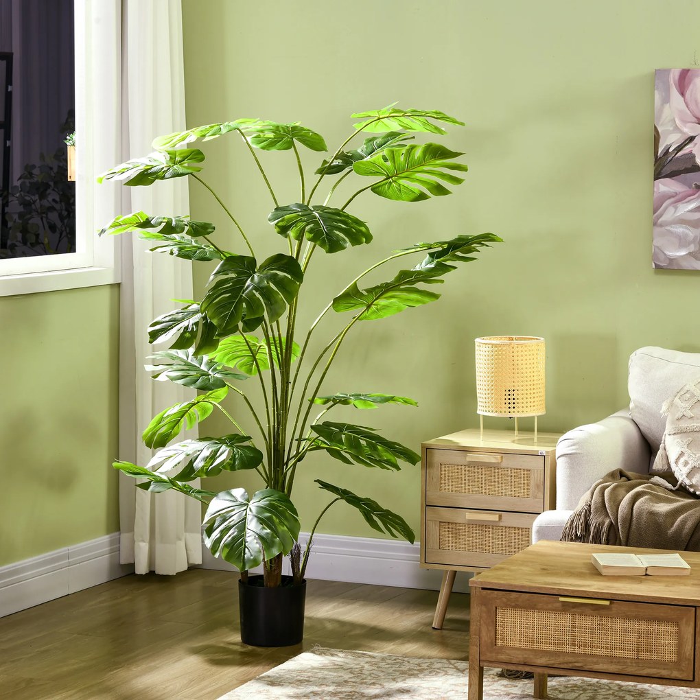 HOMCOM Umělé rostliny, umělá Monstera Deliciosa, 180 cm umělá rostlina s 24 větvemi, pokojová rostlina, umělý strom, rostlinná dekorace do interiéru,…