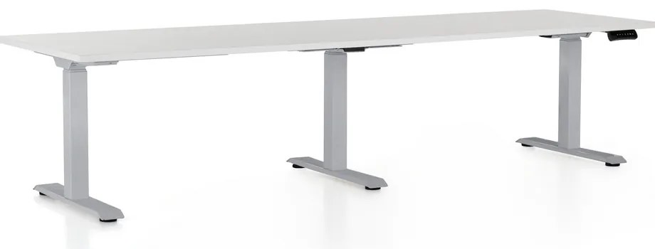 Výškově nastavitelný stůl OfficeTech Long, 260 x 80 cm, šedá podnož, bílá