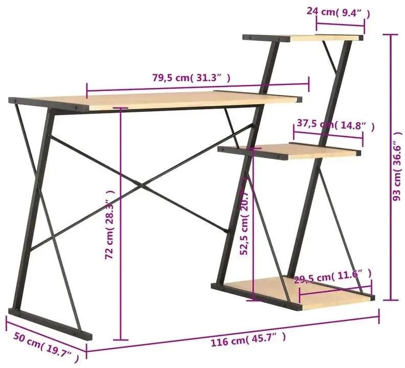 Pracovní, PC stůl, dřevo, kov, dub, černá, NoBi TARCAL