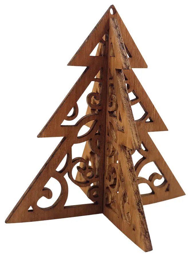 AMADEA Dřevěný 3D stromek hnědý 8 cm, český výrobek