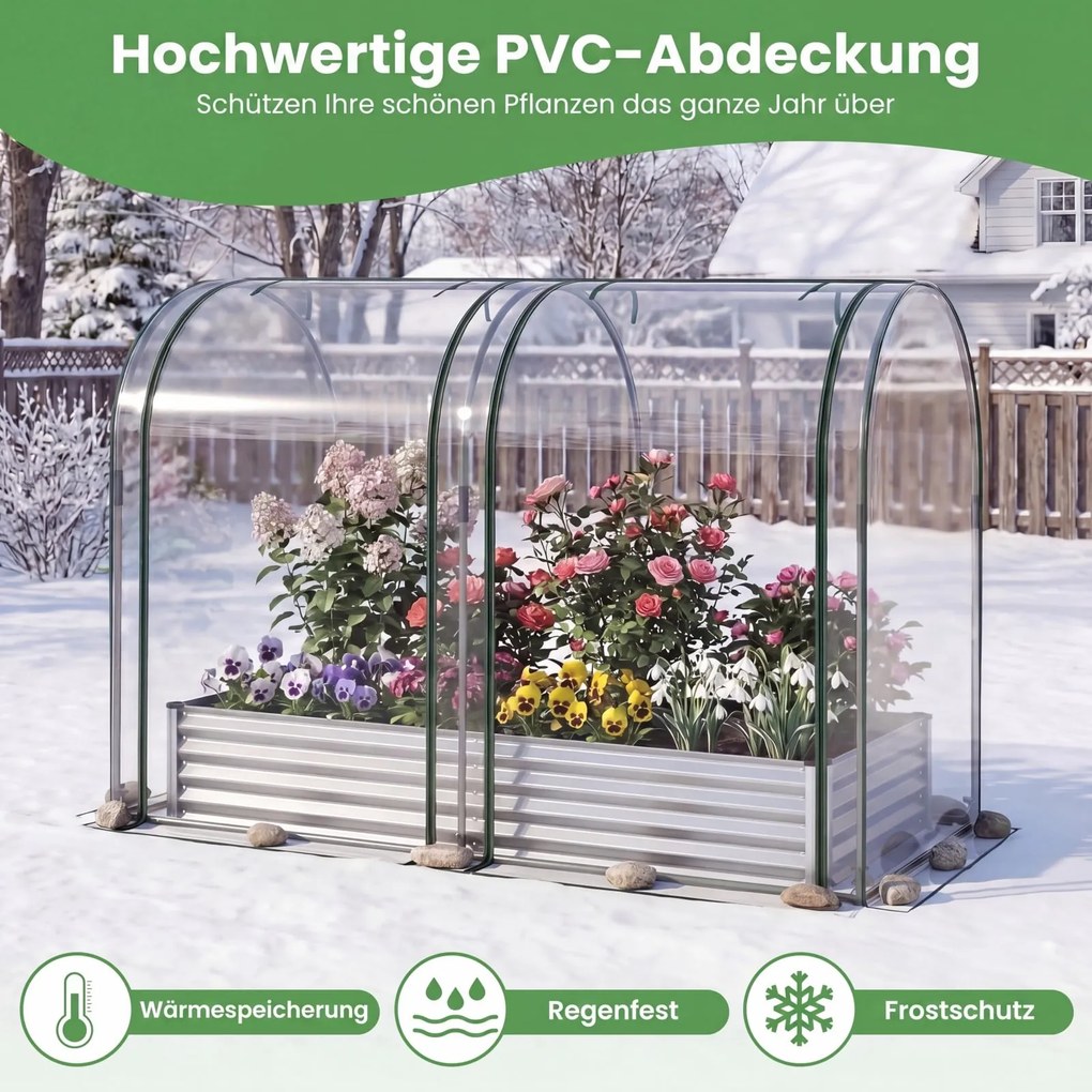 Costway 3 ve 1 vyvýšeném záhonu se skleníkovým kovovým květináčem s PVC krytem
