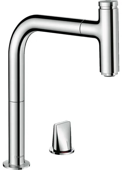 Hansgrohe Metris Select M71 Dvouotvorová dřezová baterie s vytahovací sprškou, chrom 73804000