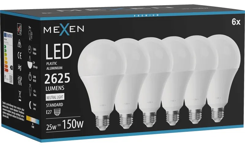 Mexen Nova 6x LED žárovka E27, A95, 25W, Neutrální - 4000K, 2625 lm - L100-E27-2540-01x06