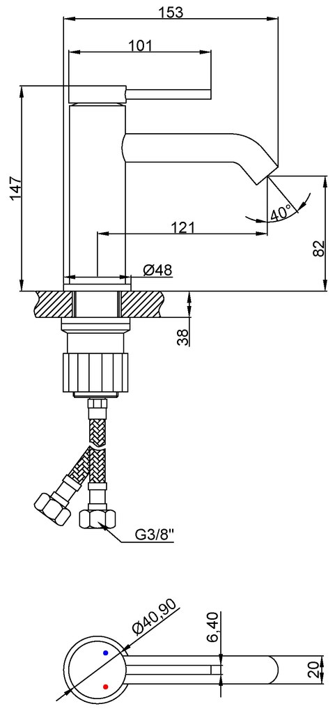 Invena Kalitea, umyvadlová baterie h-147, černá matná, INV-BU-72-004-V
