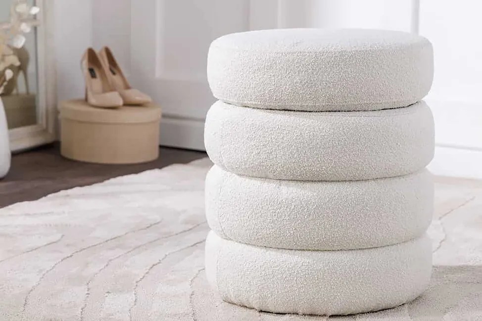 Moderní taburet Fashion s úložným prostorem bílá bouclé 40cm