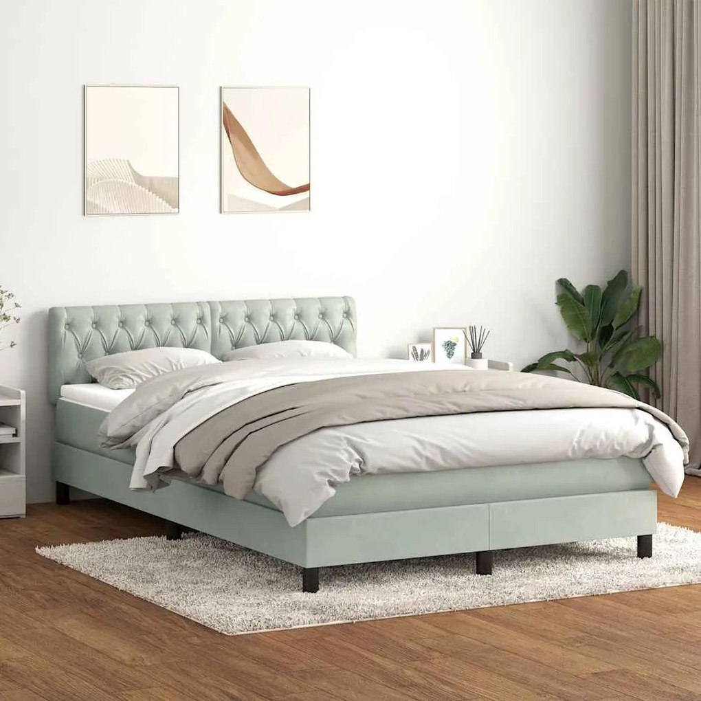 Box spring postel s matrací a LED světle šedá 160x210 cm samet 3317175