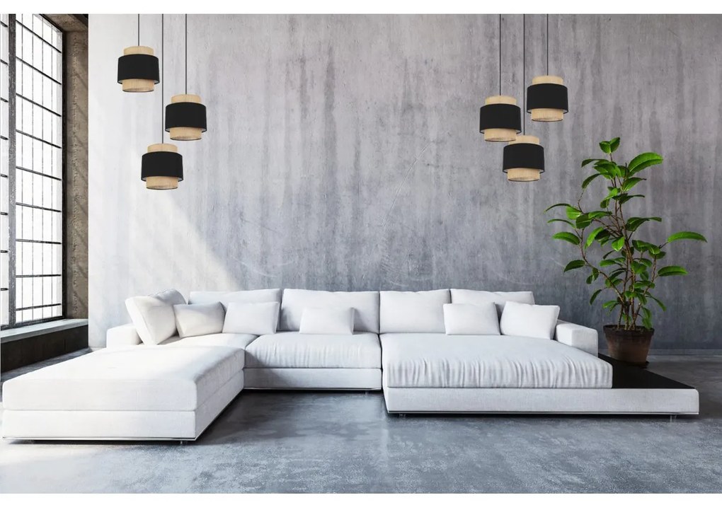 Závěsné svítidlo Boho, 3x jutové/černé textilní stínítko, o