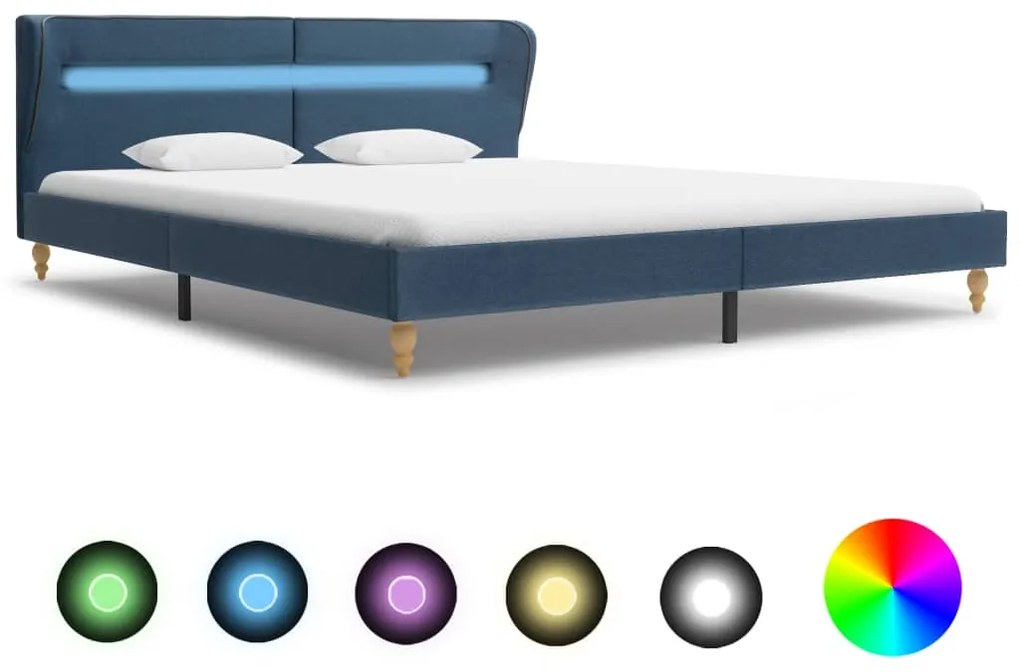 280605 vidaXL Rám postele s LED světlem modrý textil 160 x 200 cm
