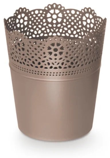 PROSPERPLAST Květináč - LACE Průměr: 13,5 cm, Barva: mocca