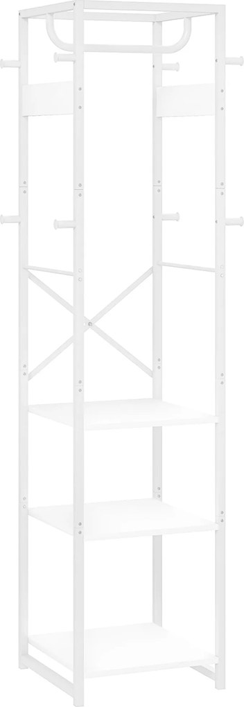 HOMCOM Stojan na kabáty s tyčí a 3 otevřenými policemi, Stojan na kabáty z MDF a oceli do předsíně a ložnice, 38,5x30x170 cm, Bílý