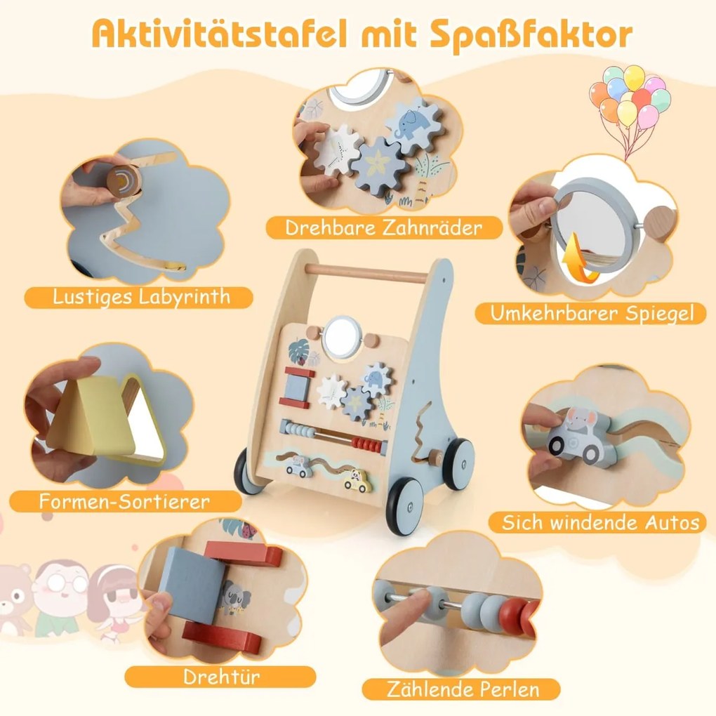 Costway Dřevěné dětské chodítko s multi-aktivitním výukovým centrem Montessori