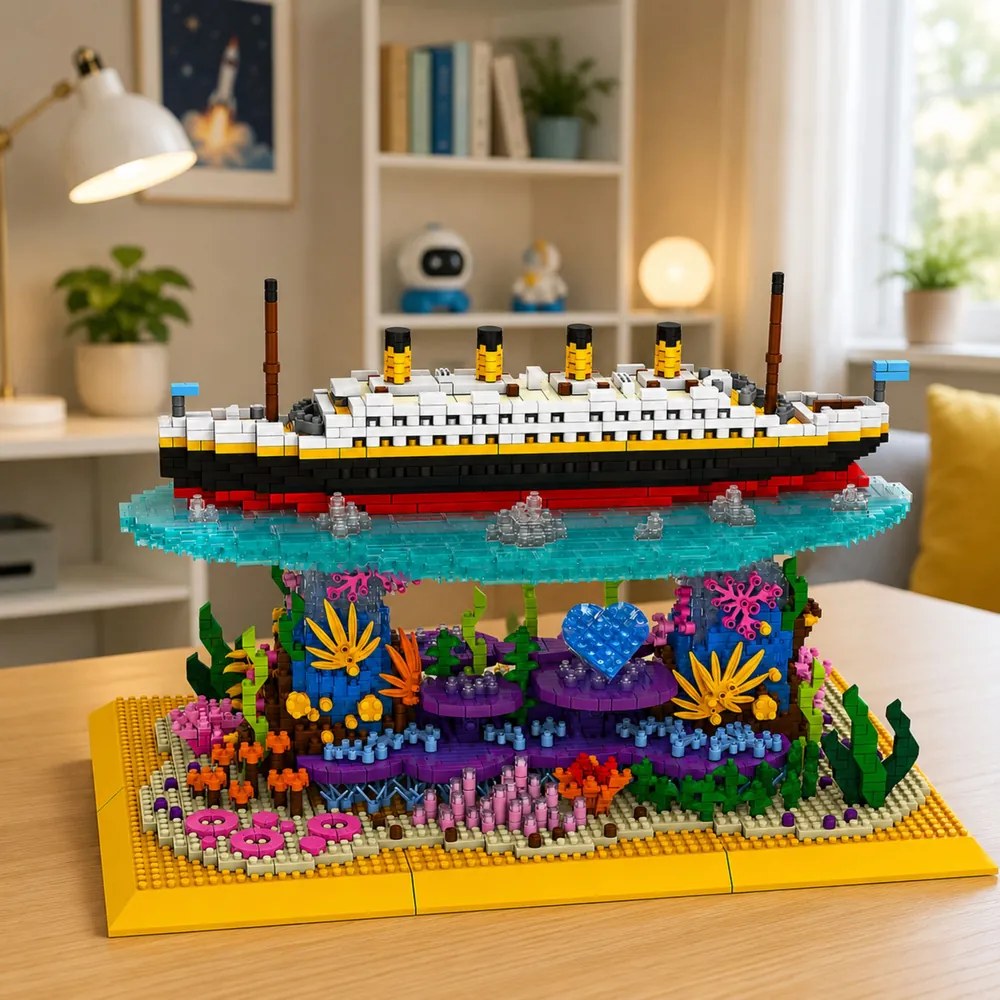 LEAN Toys Stavebnicové kostky – Loď Titanic na korálovém útesu, 3892 dílů