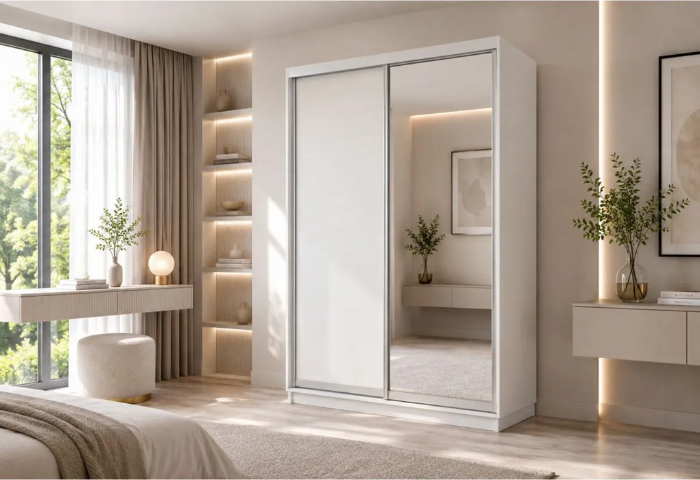 Skříně s posuvnými dveřmi 1500x2400x600 1LTD 1 Zrcadlo Nymphea Alba, profil stříbrný