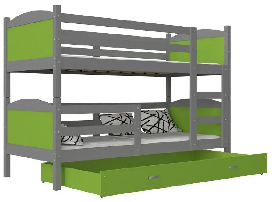 Expedo Dětská patrová postel MATES 2 COLOR + matrace + rošt ZDARMA, 190x80, šedý/zelený