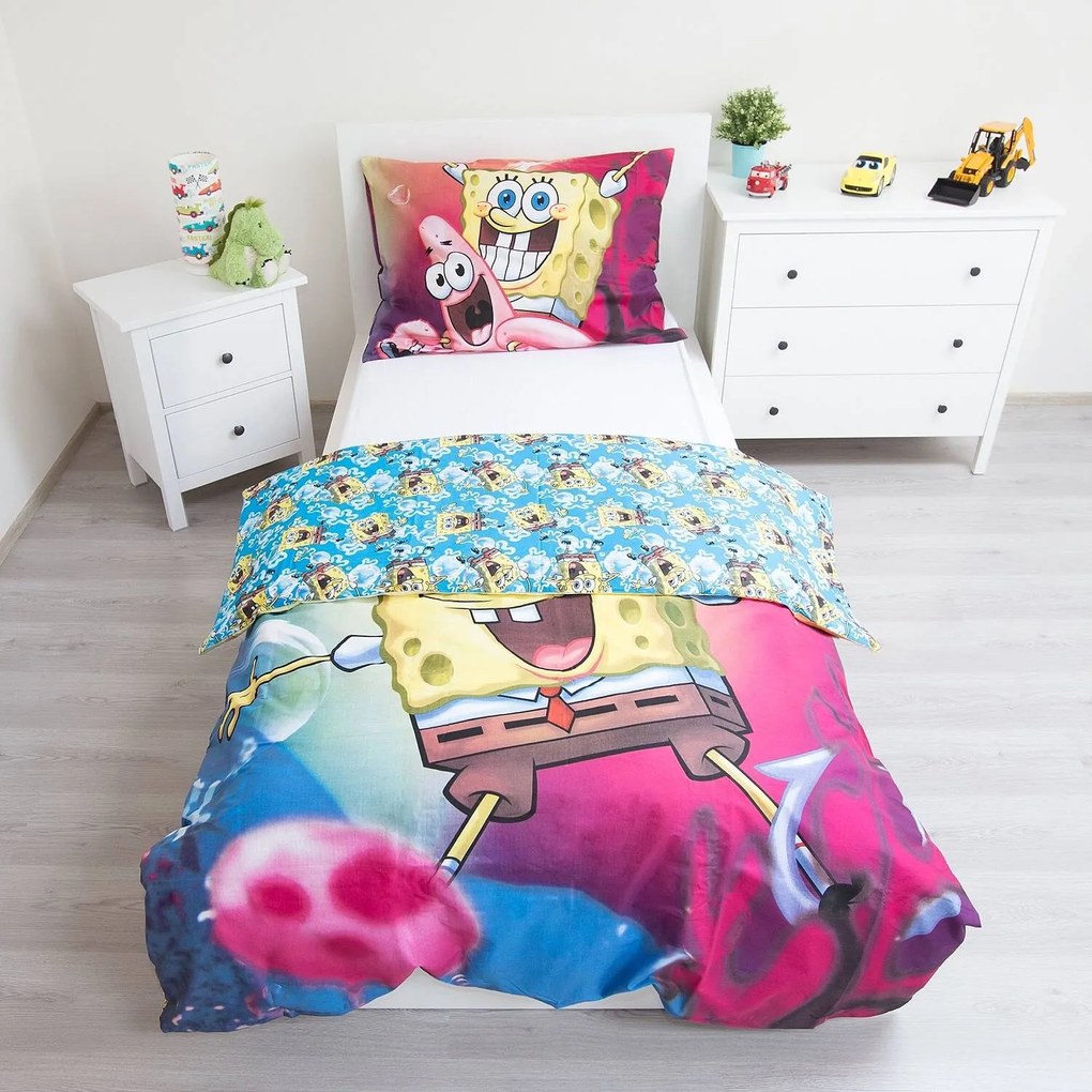 Jerry Fabrics Povlečení Sponge Bob blue 140x200, 70x90 cm