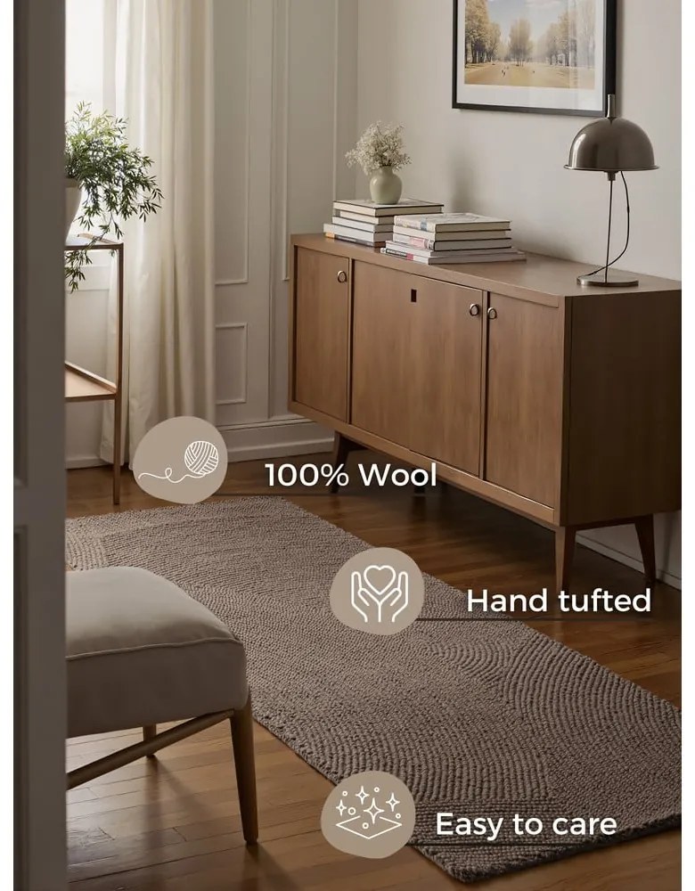 Taupe ručně tkaný vlněný běhoun 80x300 cm Calmio – Hanse Home