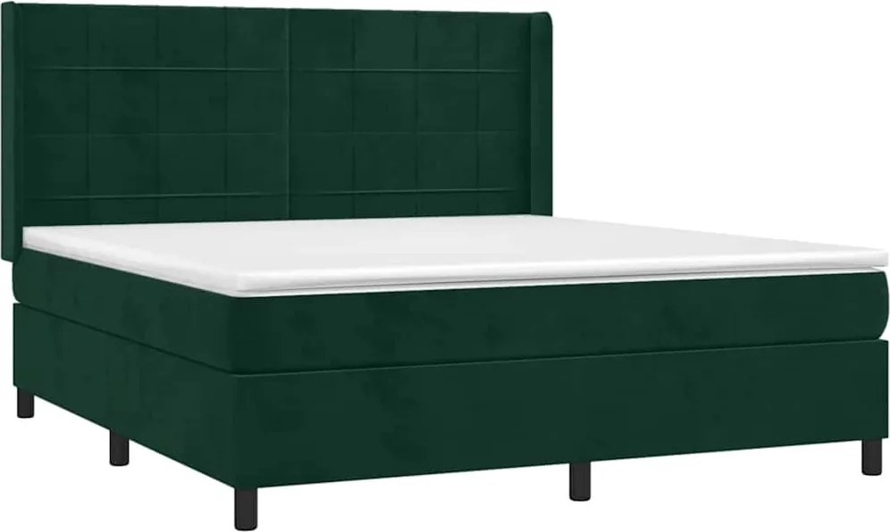 Box spring postel s matrací a LED tmavě zelená 180x200 cm samet 3139580