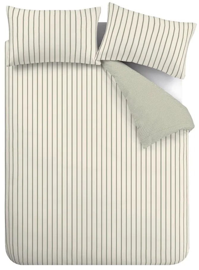 Zelené/krémové bavlněné povlečení na dvoulůžko 200x200 cm Hampton Stripe – Bianca