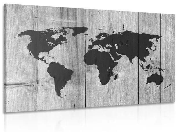 Obraz černobílá mapa na dřevěném pozadí - 90x60 cm