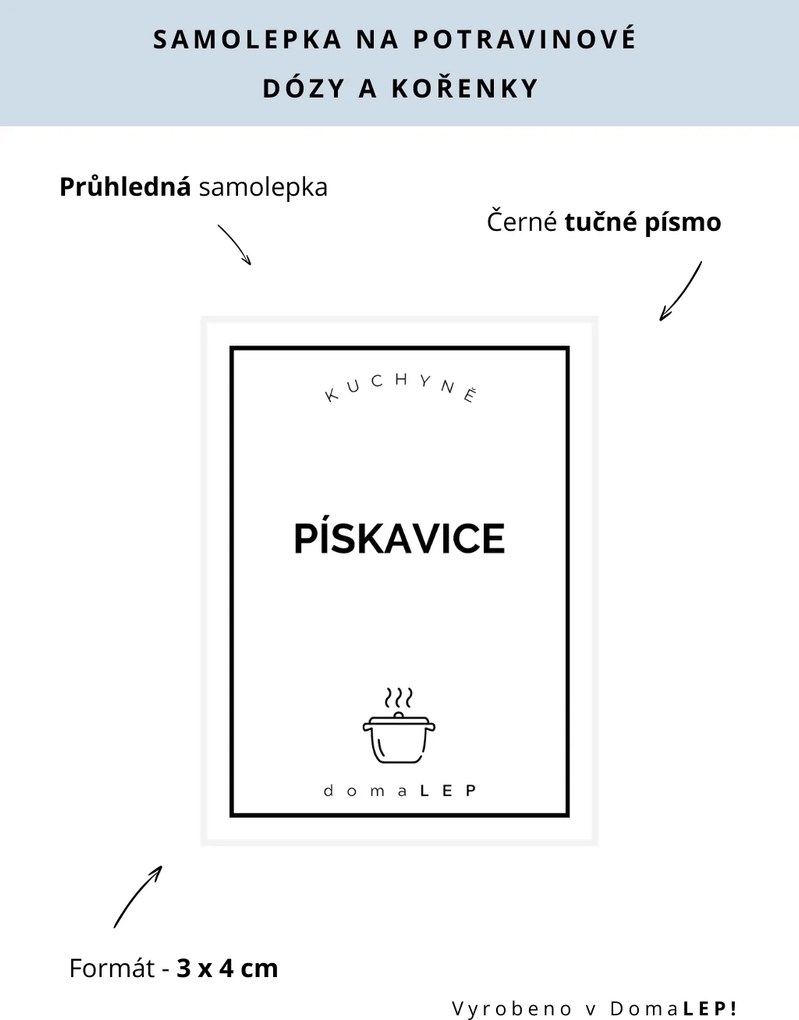 Samolepka na kořenky PÍSKAVICE průhledná 3 × 4 cm tučné písmo