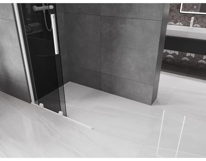 Mexen Velar, sprchová zástěna s posuvnými dveřmi Walk-in 110 x 200 cm, 8mm šedé sklo, bílá matná, 871-110-000-43-20