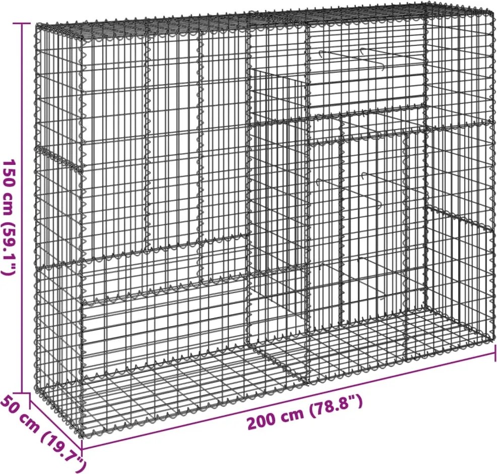 Gabionový koš s víkem 200 x 50 x 150 cm pozinkované železo 3295155