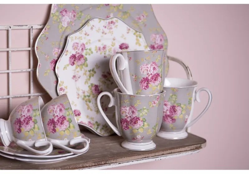 Porcelánový šálek s podšálkem Flowers – 12x8x7 cm