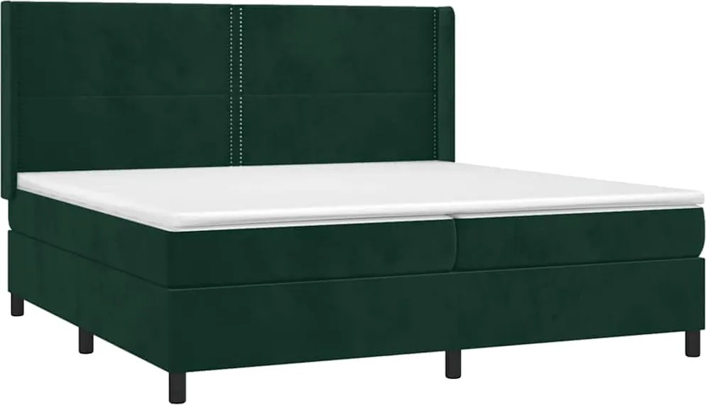 Box spring postel s matrací a LED tmavě zelená 200x200 cm samet 3139526
