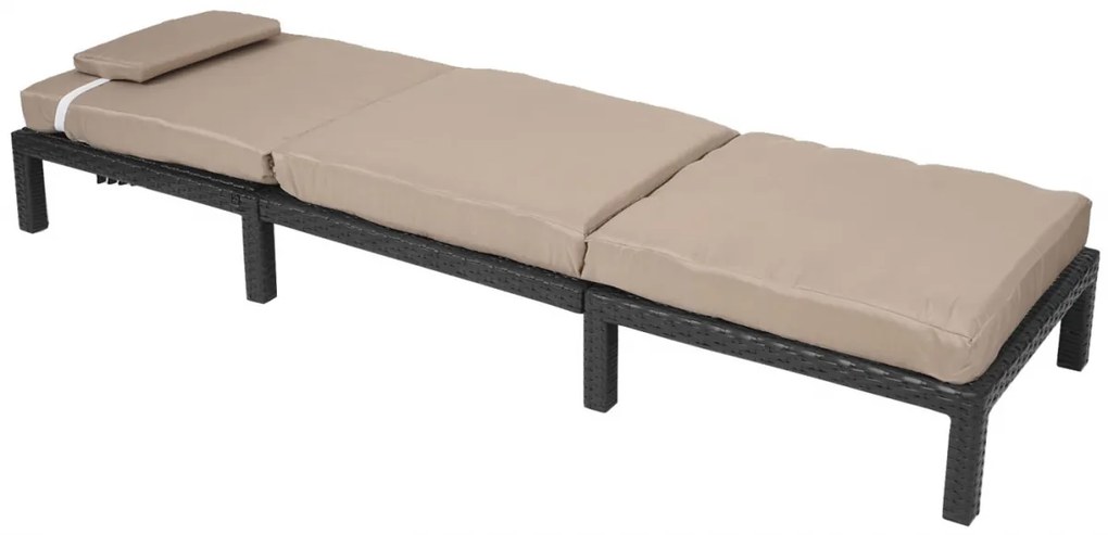 Zahradní lehátko HWC-A51 - krémové polštáře premium 10cm - antracit