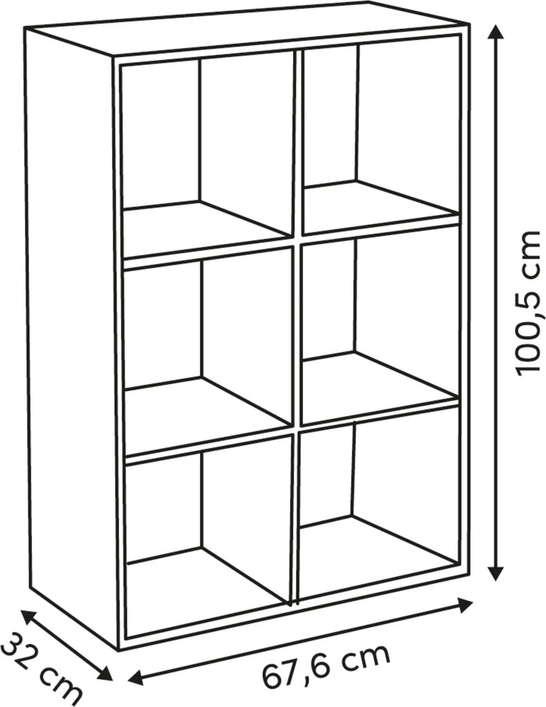 Modulární regál 6 přihrádek, 67,5 x 32 x 100,5 cm - hnědý