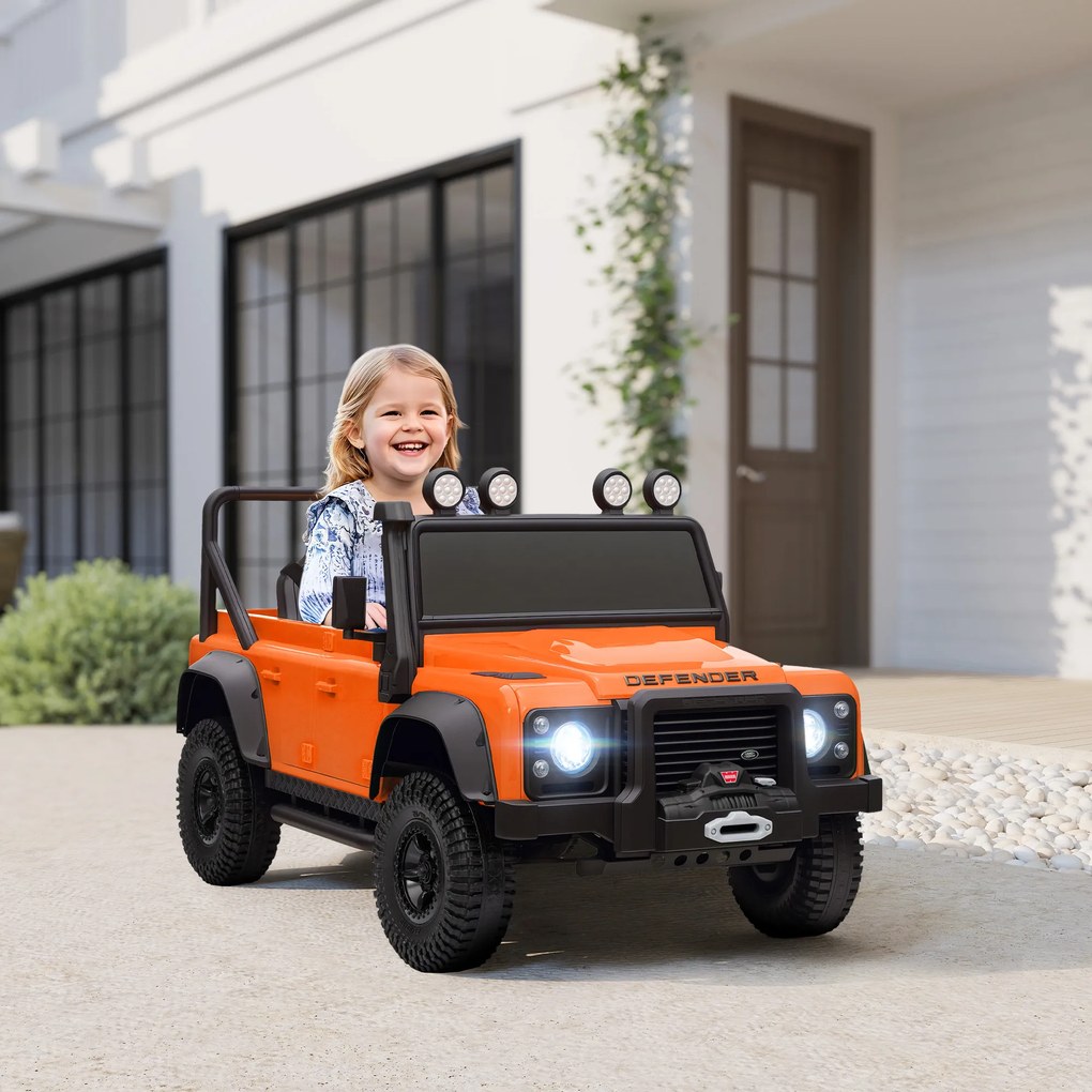 AIYAPLAY Dětské elektrické auto, 12V bateriový pohon, dálkové ovládání, hudební funkce, klakson, LED světla, oranžová