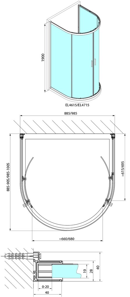 Polysan Polysan, EASY polokruhová sprchová zástěna 900x900mm, čiré sklo, EL4615
