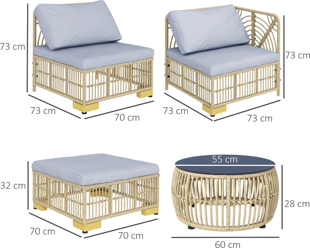 Outsunny sada zahradního nábytku z ratanu 5dílná sada balkonového nábytku s polštáři rohová rozkládací pohovka s taburetem ocelový terasový nábytek v…
