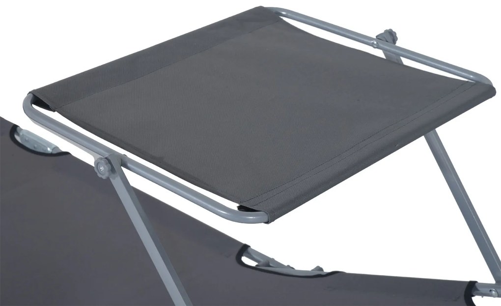 Skládací zahradní lehátko Outsunny s ochranou proti slunci šedé 187 x 58 x 36 cm ideální na pláž a terasu