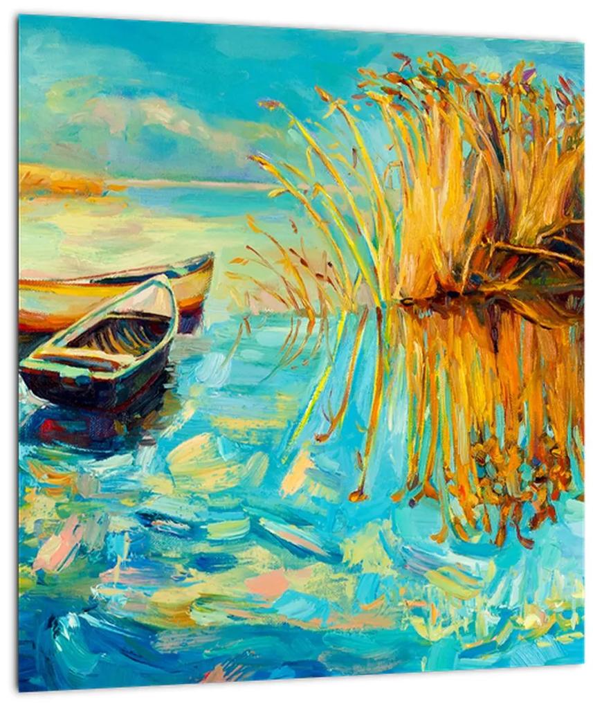Obraz - Jezero s loďkami (30x30 cm)