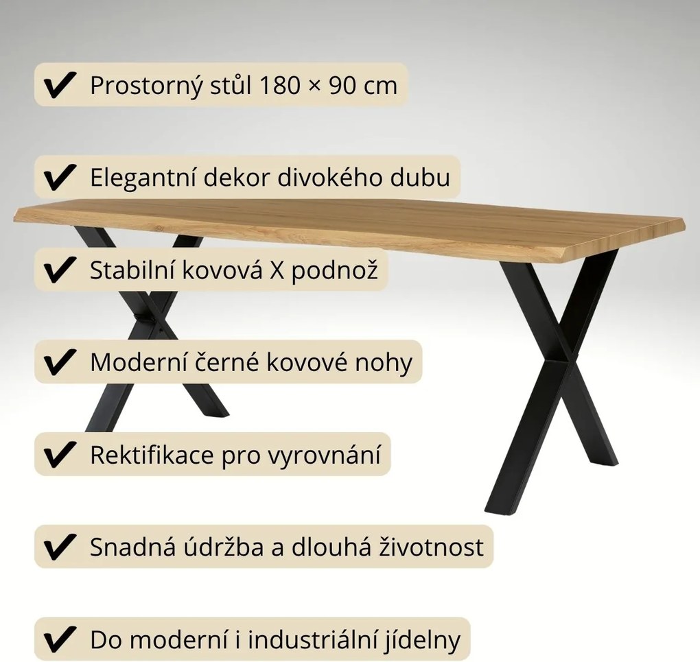 Vikio Jídelní set pro 6 osob 180x90 cm soft dub noha X béžová židle VJS238-6BE-S
