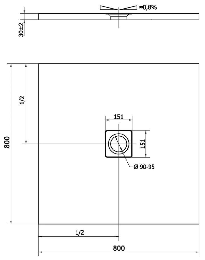 Polysan FLEXIA vanička z litého mramoru s možností úpravy rozměru, 80x80cm - 72941